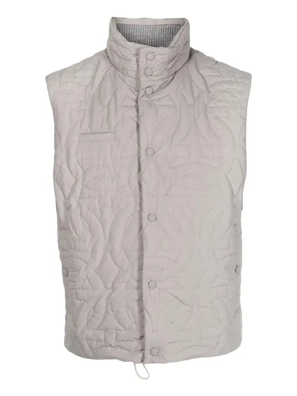 FERRAGAMO Quilted Funnel Neck Gilet - Grey