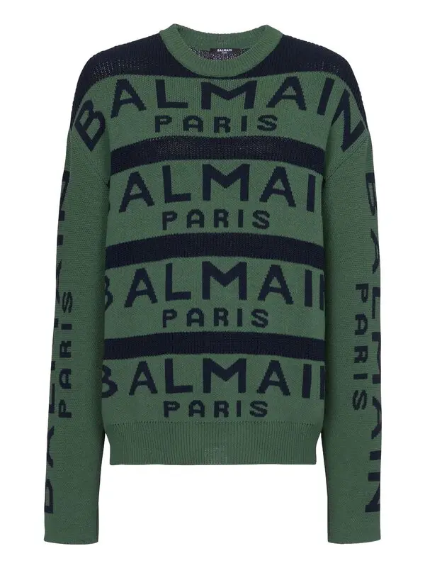 Balmain Logo Pattern Jumper - Green