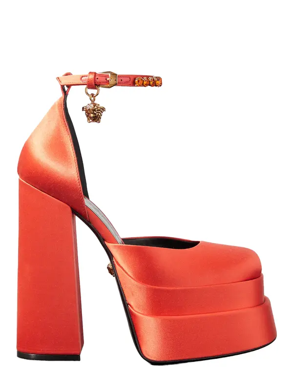 Versace Medusa Aevitas Embellished Satin Platform Pumps - Red