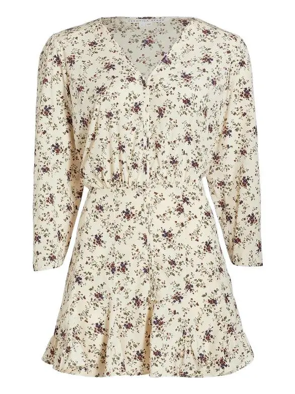 Veronica Beard Riggins Stretch Silk Long-sleeve Minidress - Whitestone Multi
