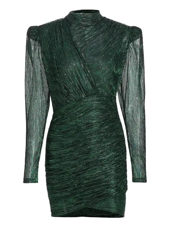 SABINA MUSAYEV Maya Foil Pleated Knit Minidress - Emerald