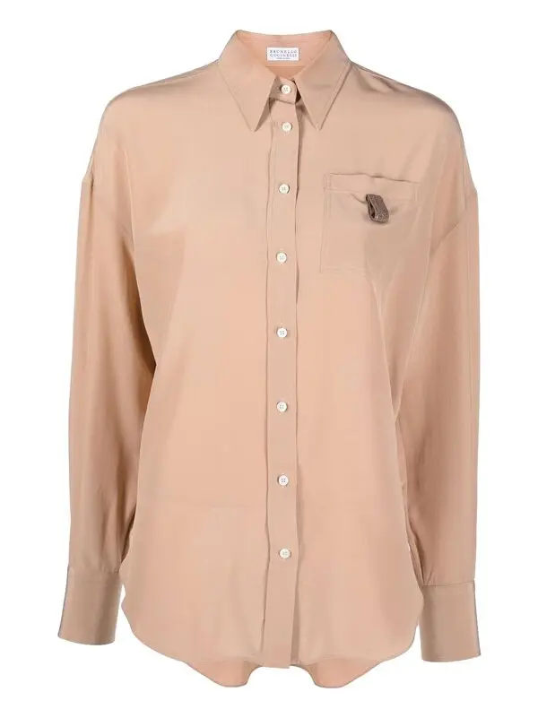 Brunello Cucinelli Crystal Embellished Silk Shirt - Neutrals