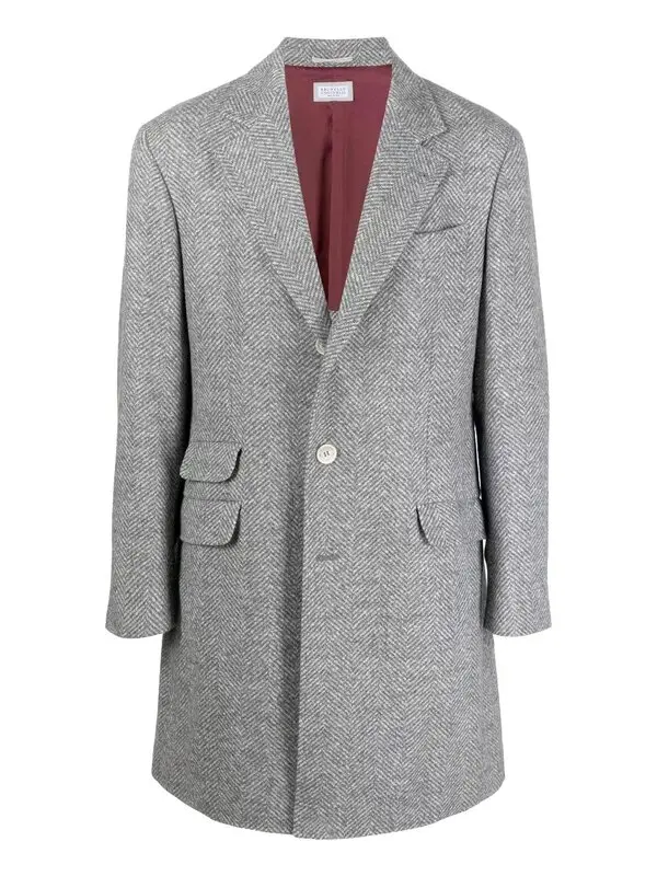 Brunello Cucinelli Chevron-knit Single-breasted Coat - Grey