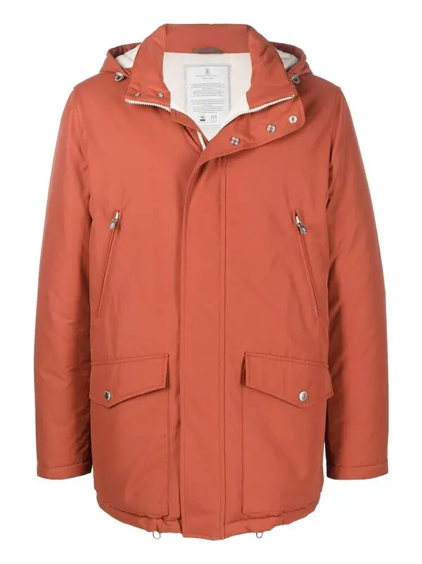 Brunello Cucinelli Detachable-hood Padded Coat - Orange