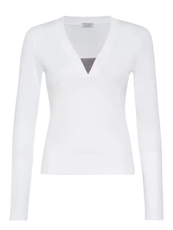 Brunello Cucinelli V-neck Long-sleeve Top - White