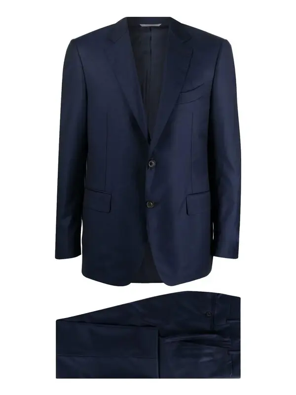 Canali Logo-patch Single-breasted Suit - Blue
