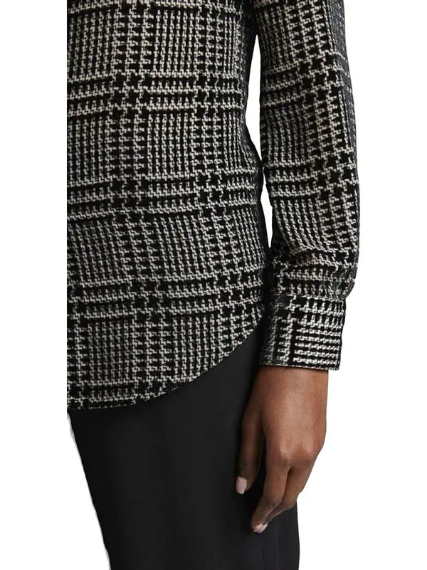 Giorgio Armani Flocked Check Silk Blouse - Solid Black