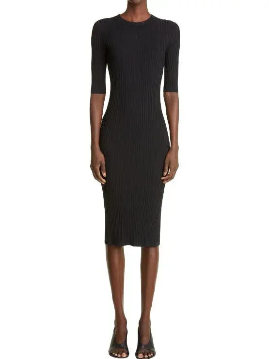 St. John Flat Rib Midi Sweater Dress - Black