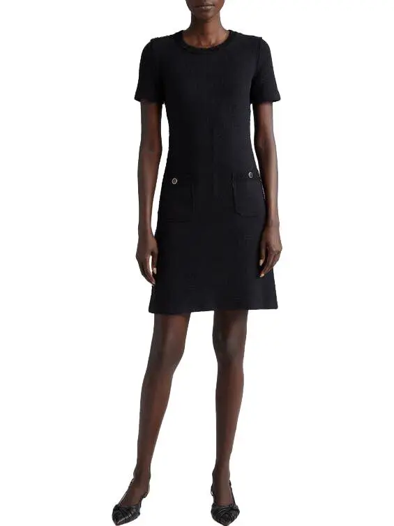 St. John Short Sleeve Bouclé Knit Sheath Dress - Black
