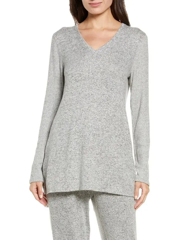Natori V-neck Knit Tunic - Ht. Grey