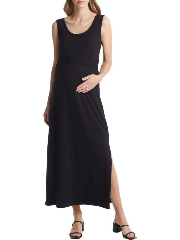 ANGEL MATERNITY Essential Nursing Maxi Dress - Black