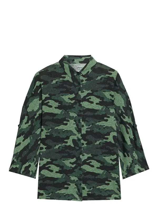 Majestic Filatures Camouflage Slub Linen-blend Jersey Shirt - Black