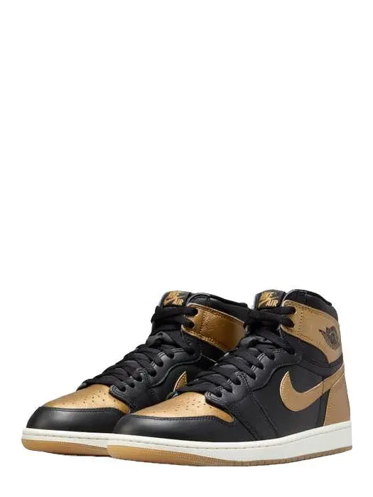 JORDAN Air 1 Retro High Top Sneakers - Black/metallic Gold/sail