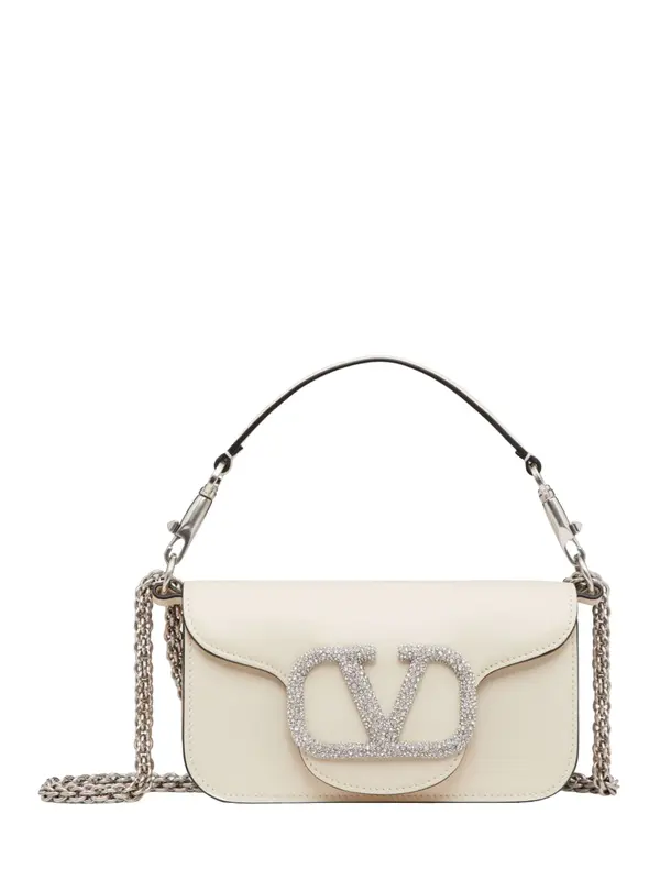 Valentino Garavani Locò Crystal-embellished Shoulder Bag - Neutrals