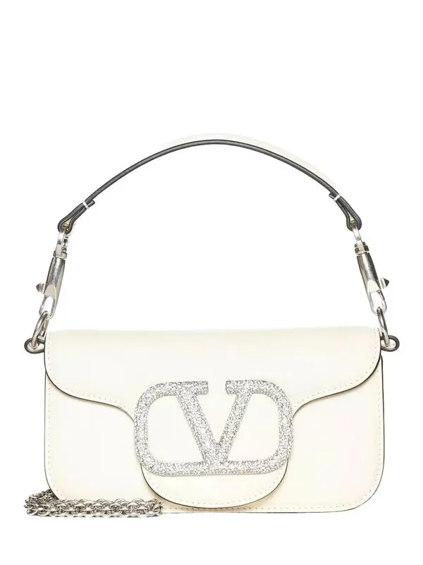 Valentino Garavani Locò Crystal-embellished Shoulder Bag - Neutrals