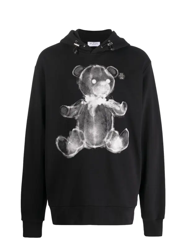 Philipp Plein Teddy Print Cotton Hoodie - Black