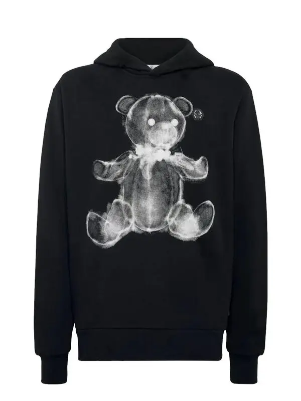 Philipp Plein Teddy Print Cotton Hoodie - Black