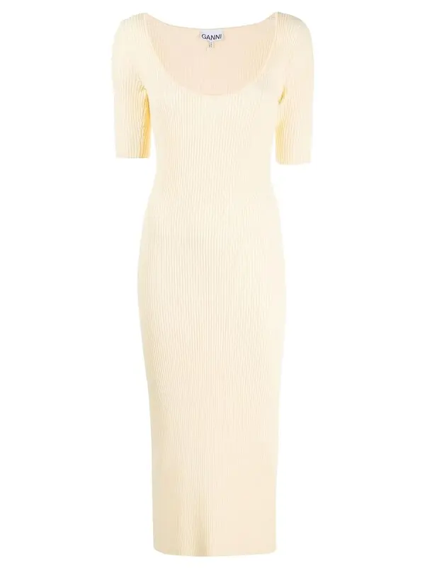 GANNI Melange-effect Knit Dress - Yellow