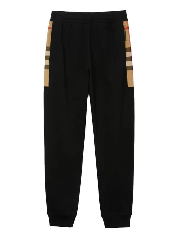 Burberry Check Panel Cotton Jogging Pants - Black/archive Beige