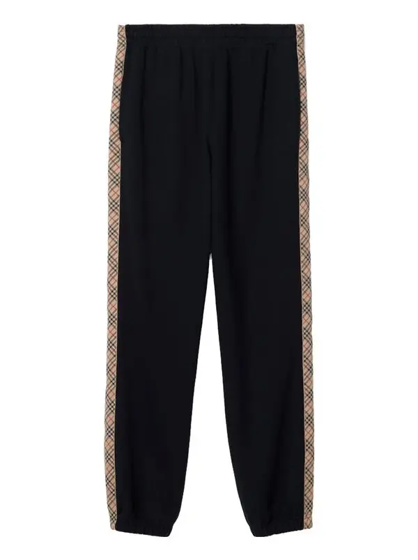 Burberry Check Panel Cotton Jogging Pants - Navy