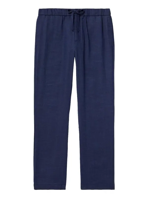 Frescobol Carioca Straight-leg Linen And Cotton-blend Trousers - Blue