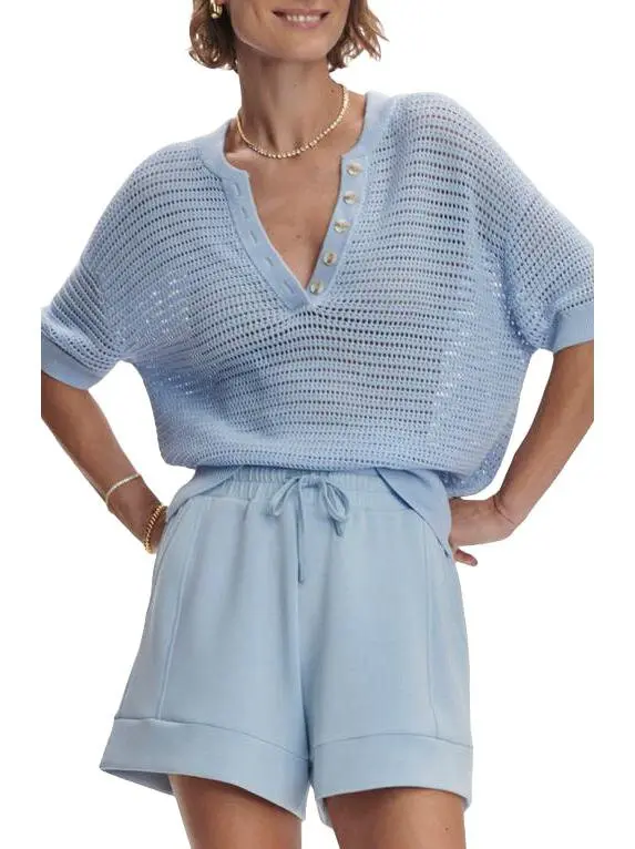 Varley Callie Sheer Knit Cotton Top - Cashmere Blue