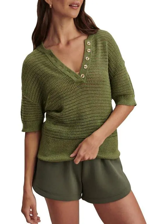 Varley Callie Sheer Knit Cotton Top - Olivine