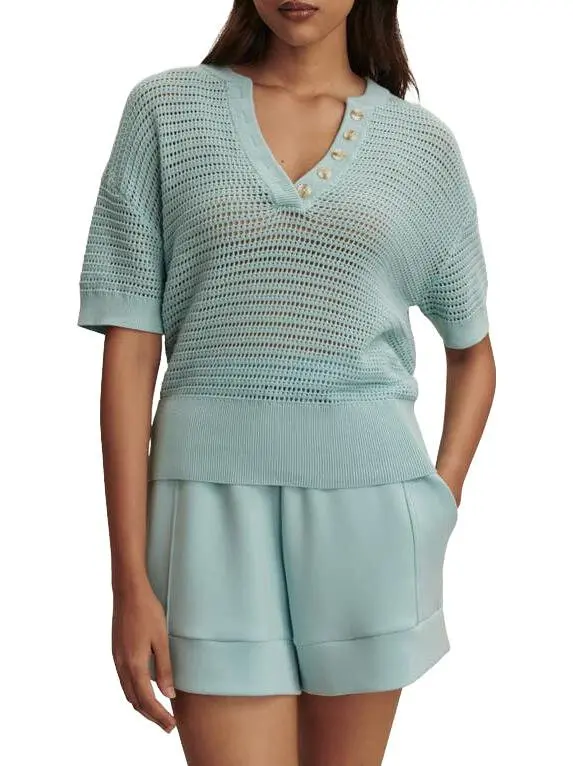 Varley Callie Sheer Knit Cotton Top - Porcelain Blue