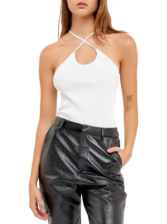 GREY LAB Crossover Rib Halter Tank - White