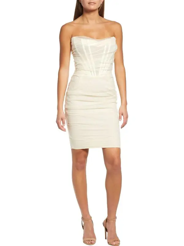 House Of Cb Leila Mesh Strapless Corset Dress - Ivory