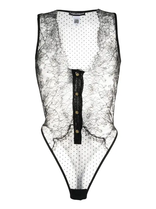 Dolce & Gabbana Plunging Sheer Lace Bodysuit - Black
