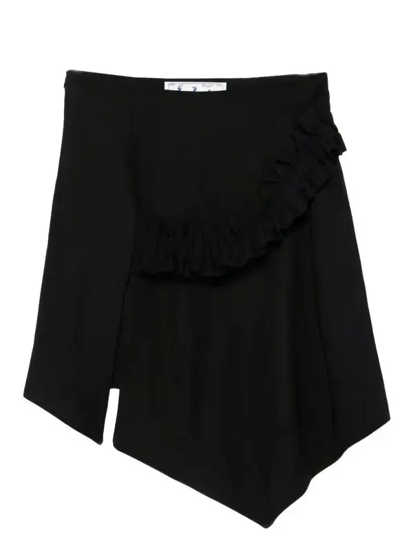 Off-White Asymmetric Short Skirt With Gathered Detail - Black