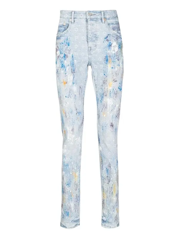 PURPLE BRAND Paint-splatter Slim Jeans - Blue