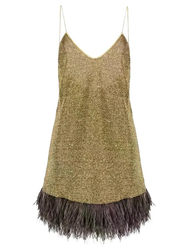 Oseree Lumière Plumage Slip Dress - Gold