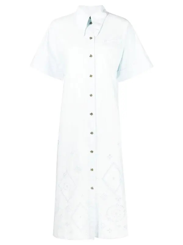 GANNI Broderie Anglaise Midi Shirt Dress - Blue