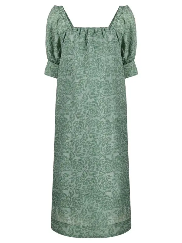 GANNI Jacquard Floral Midi Dress - Green