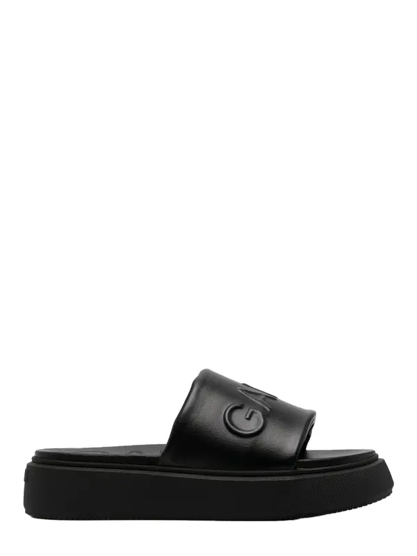 GANNI Logo Embossed Slide Sandals - Black