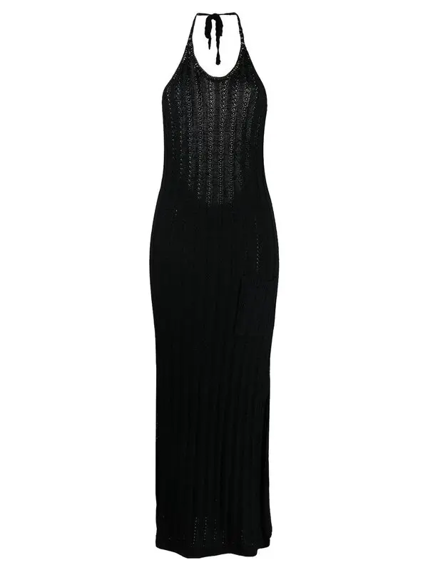 GANNI Knitted Halterneck Midi Dress - Black