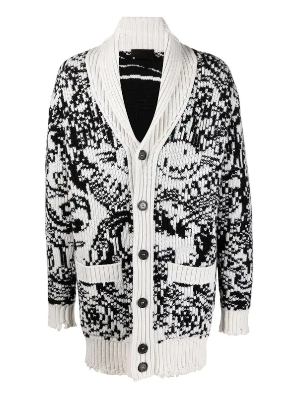 Philipp Plein Long Intarsia-knit Cardigan - White