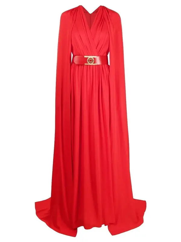 Elie Saab Belted Cape-effect Gown - Red