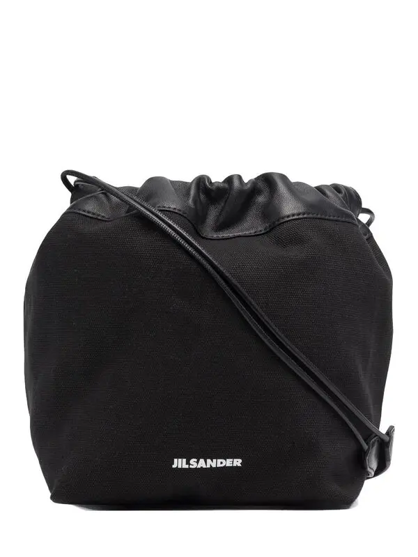 JIL SANDER Logo Drawstring Shoulder Bag - Black