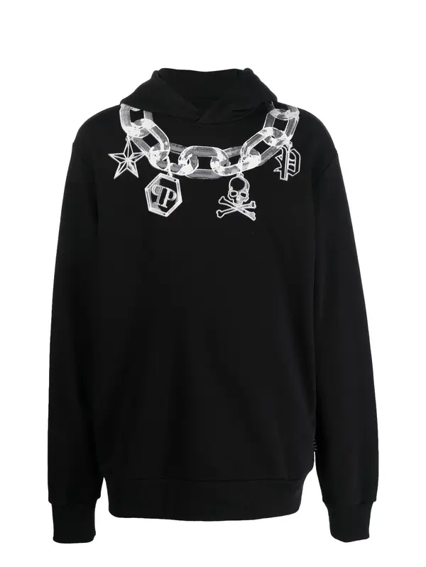 Philipp Plein Chain Print Hoodie - Black