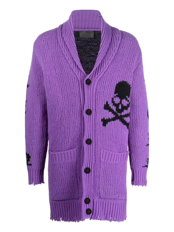 Philipp Plein Intarsia-knit Logo Cardigan - Purple
