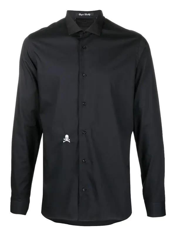 Philipp Plein Embroidered Skull Cotton Shirt - Black