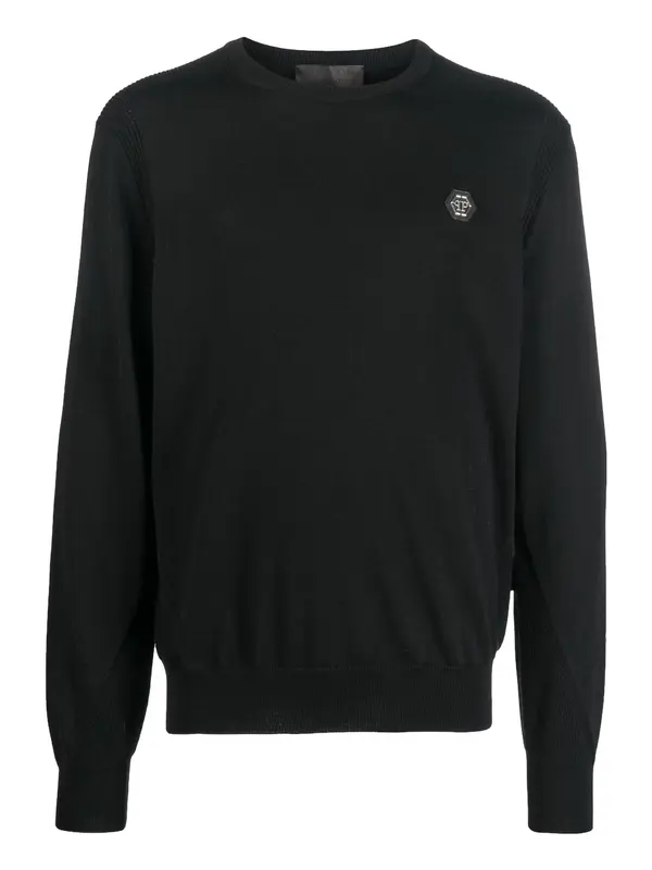 Philipp Plein Logo Patch Merino Wool Jumper - Black