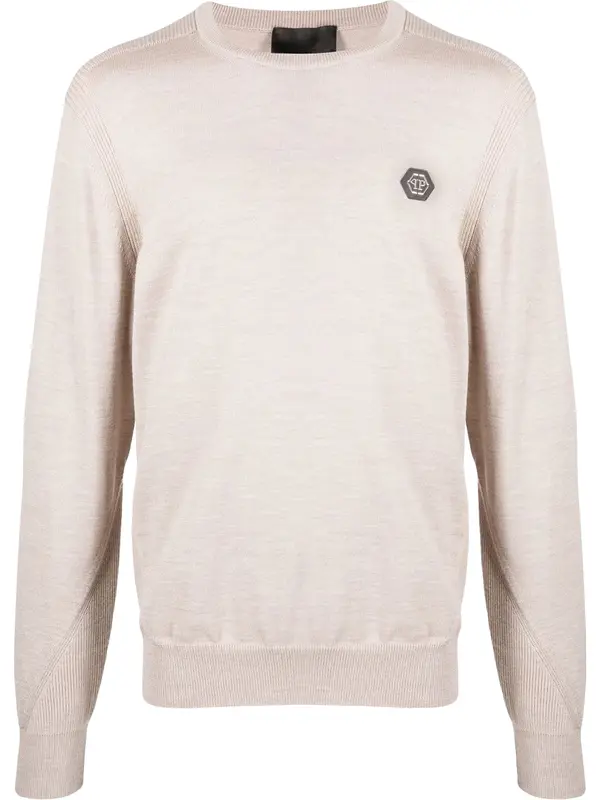Philipp Plein Logo Patch Merino Wool Jumper - Neutrals