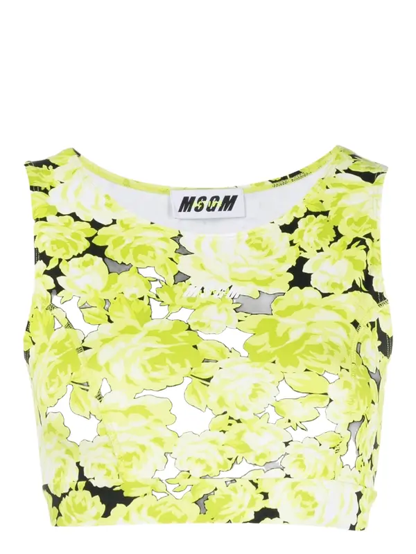 MSGM Floral Print Cropped Vest - Green