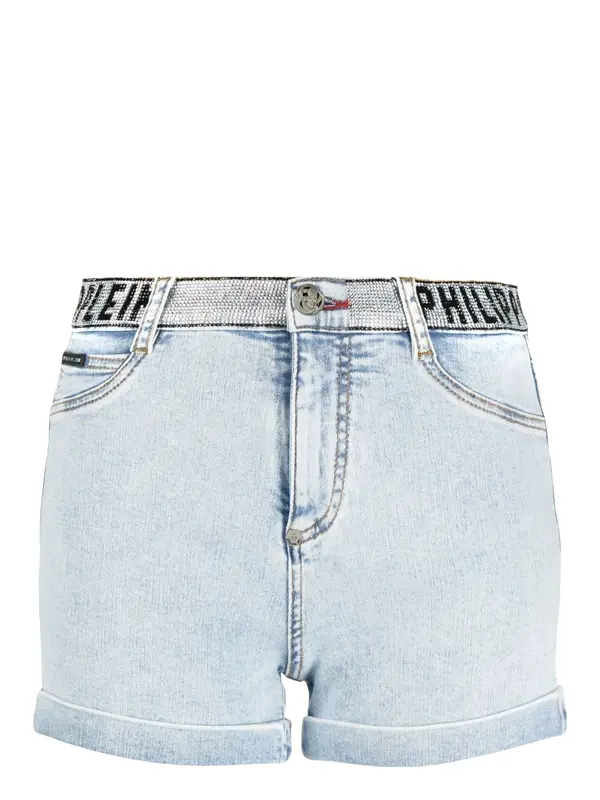 Philipp Plein Logo-embellished Denim Shorts - Blue