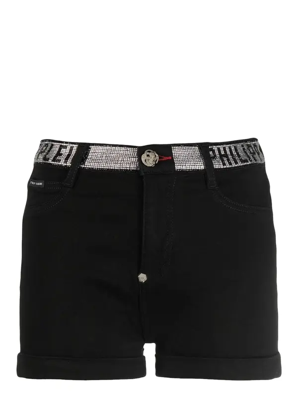 Philipp Plein Logo-embellished Denim Shorts - Black