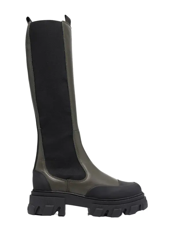 GANNI Knee-high Leather Chelsea Boots - Green